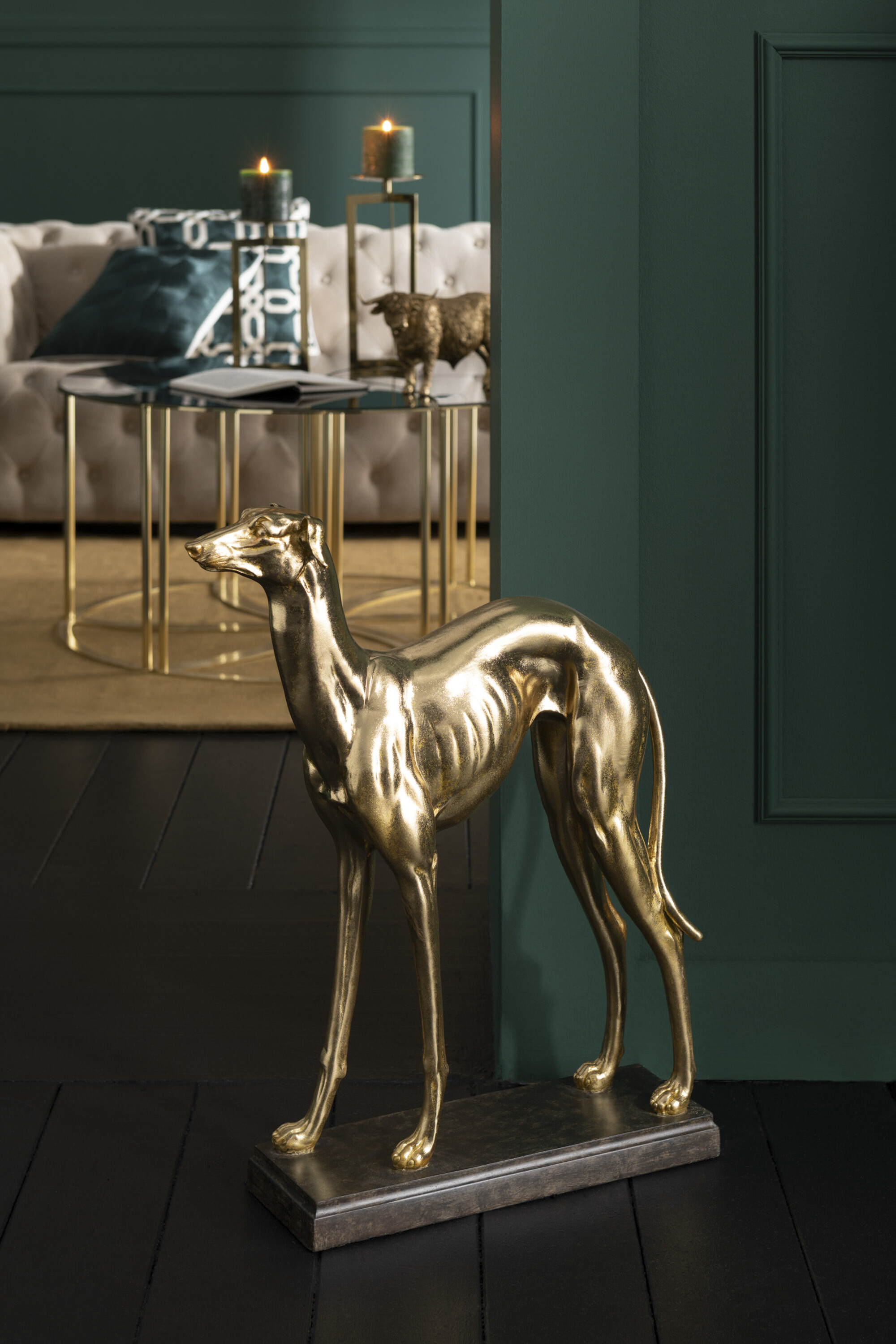 Gold Greyhound Statues J-Line @ LIVING-shop.eu