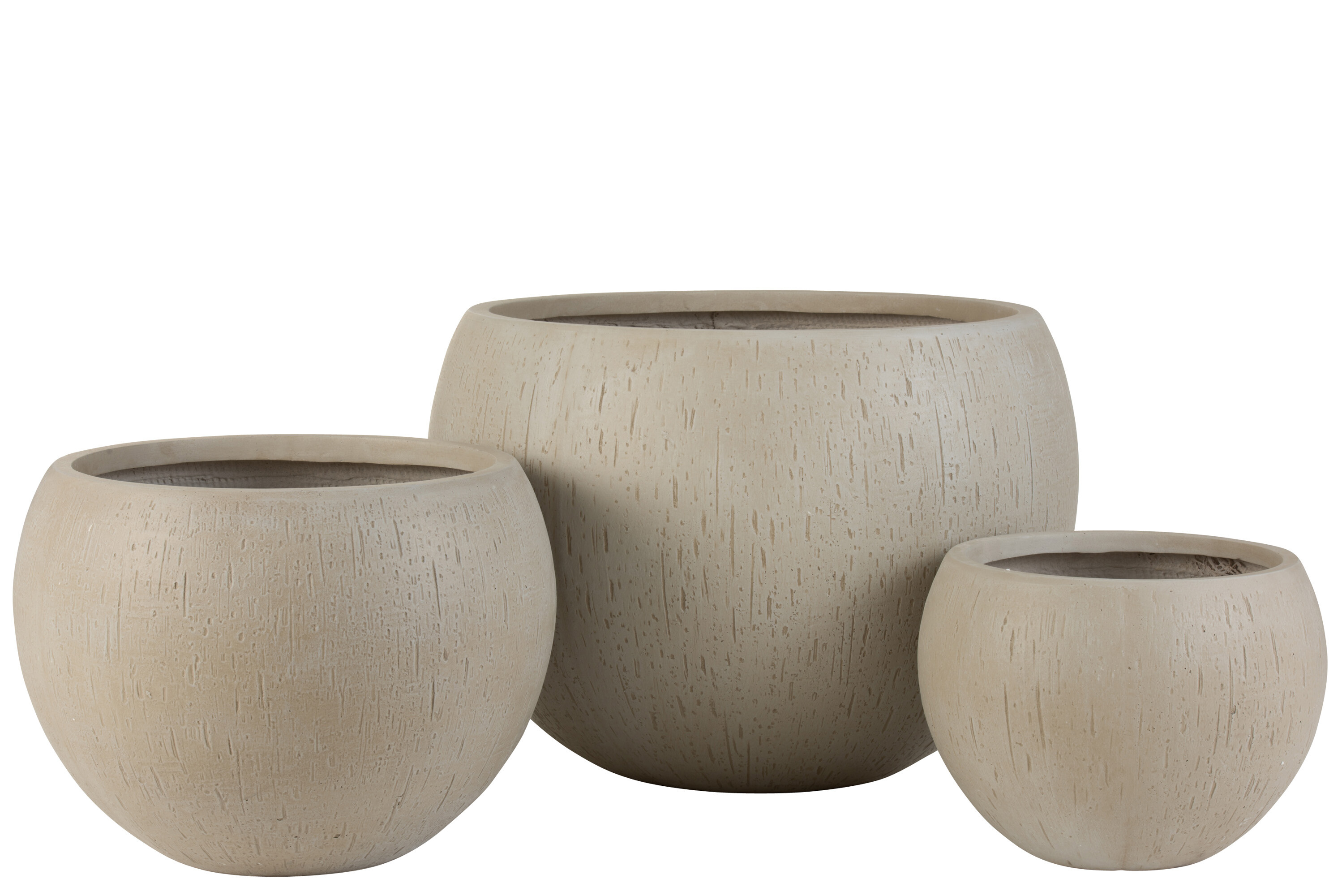 Set 3 round beige clay flowerpots outdoor @ LIVING-shop.eu